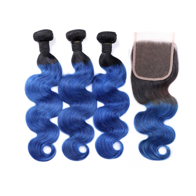 Blue Virgin Hair Bundle Weave With Closure – Trading Hair Vendor- The ...